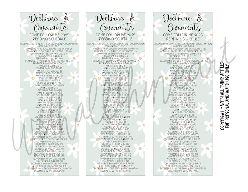 2025 Come Follow Me Bookmarks: D&C Reading Schedule (PDF) - Etsy