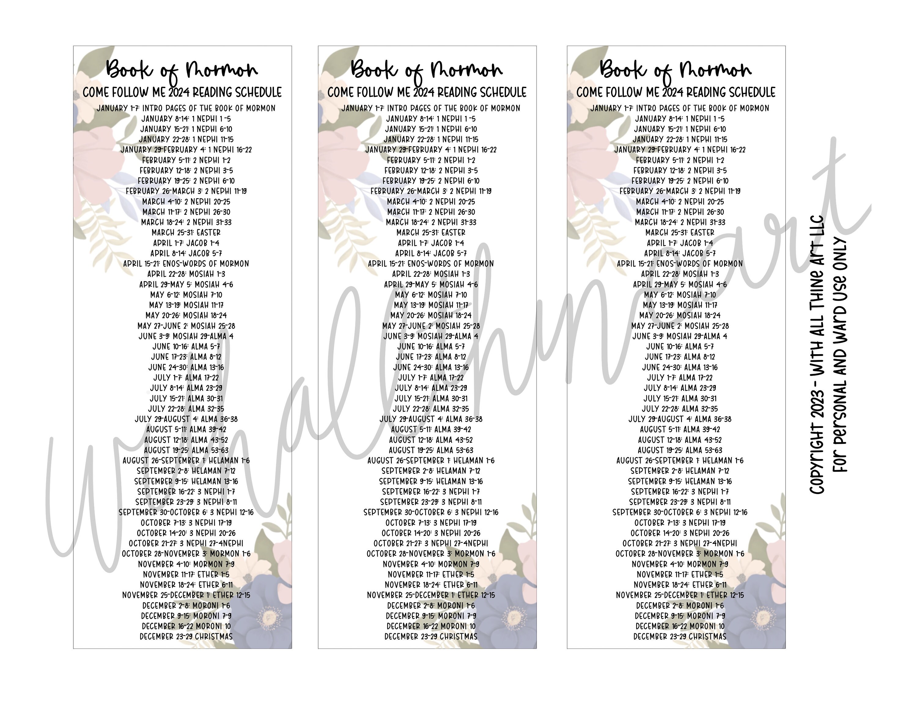 2024 Come Follow Me Bookmarks: Book of Mormon Reading Schedule (digital ...