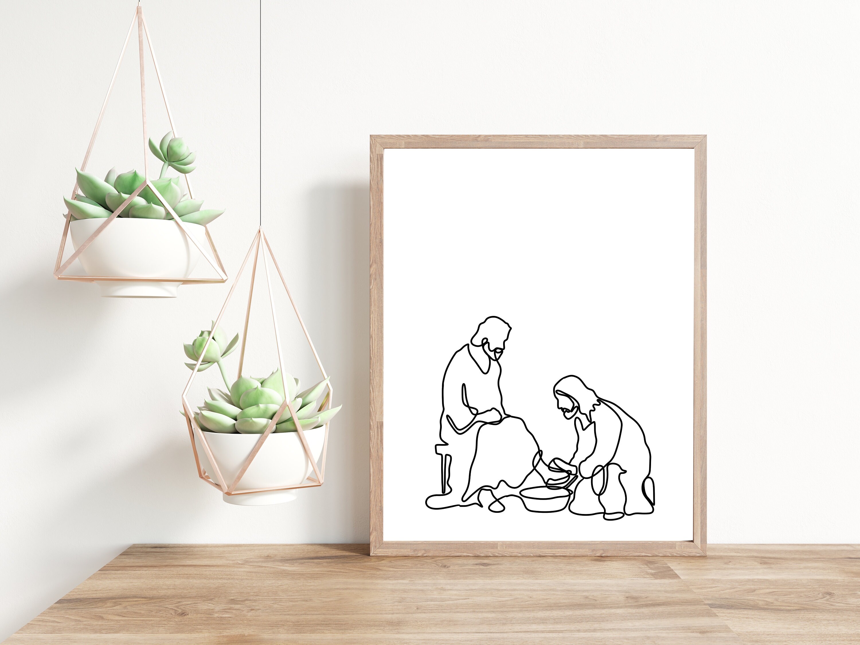 Jesus Washing Feet Christian Line Art Modern Jesus Art Minimalist Jesus ...