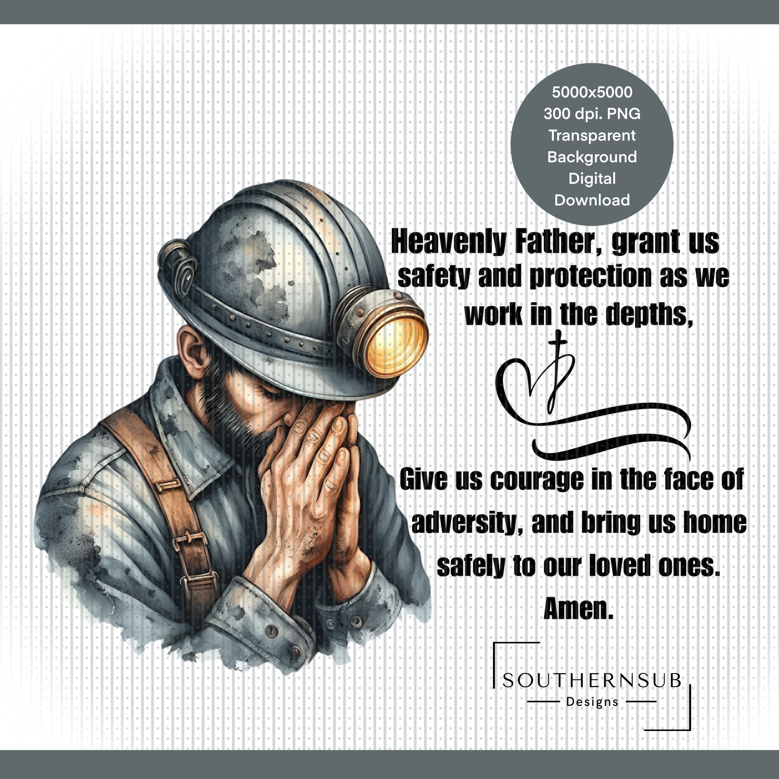 Coal Miner's Prayer Sublimation Design: Watercolor West Virginia ...