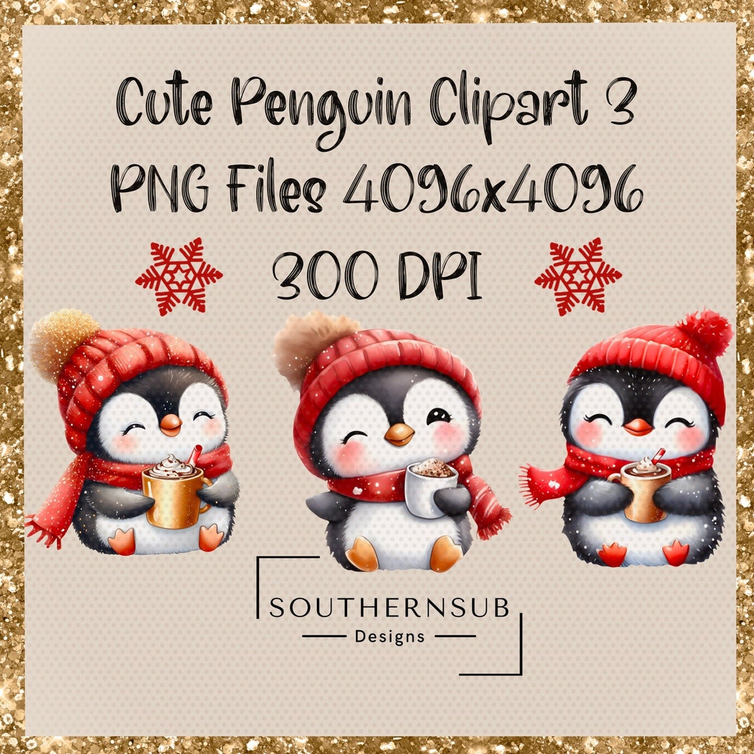 Cute Christmas Penguins Clipart, Sublimation Designs, Christmas Clipart ...