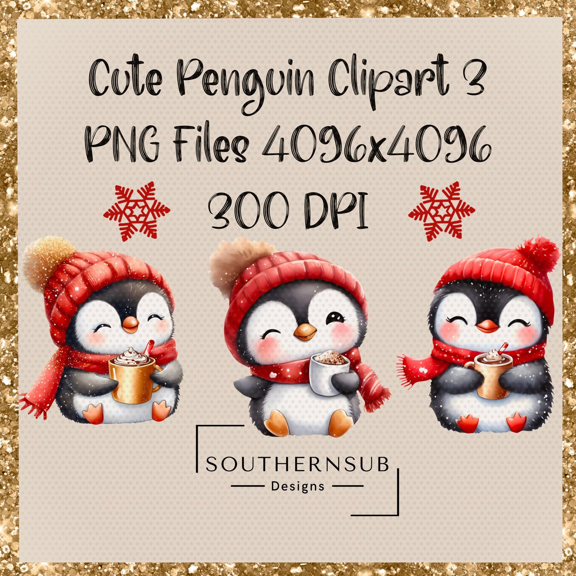 Cute Christmas Penguins Clipart, Sublimation Designs, Christmas Clipart ...