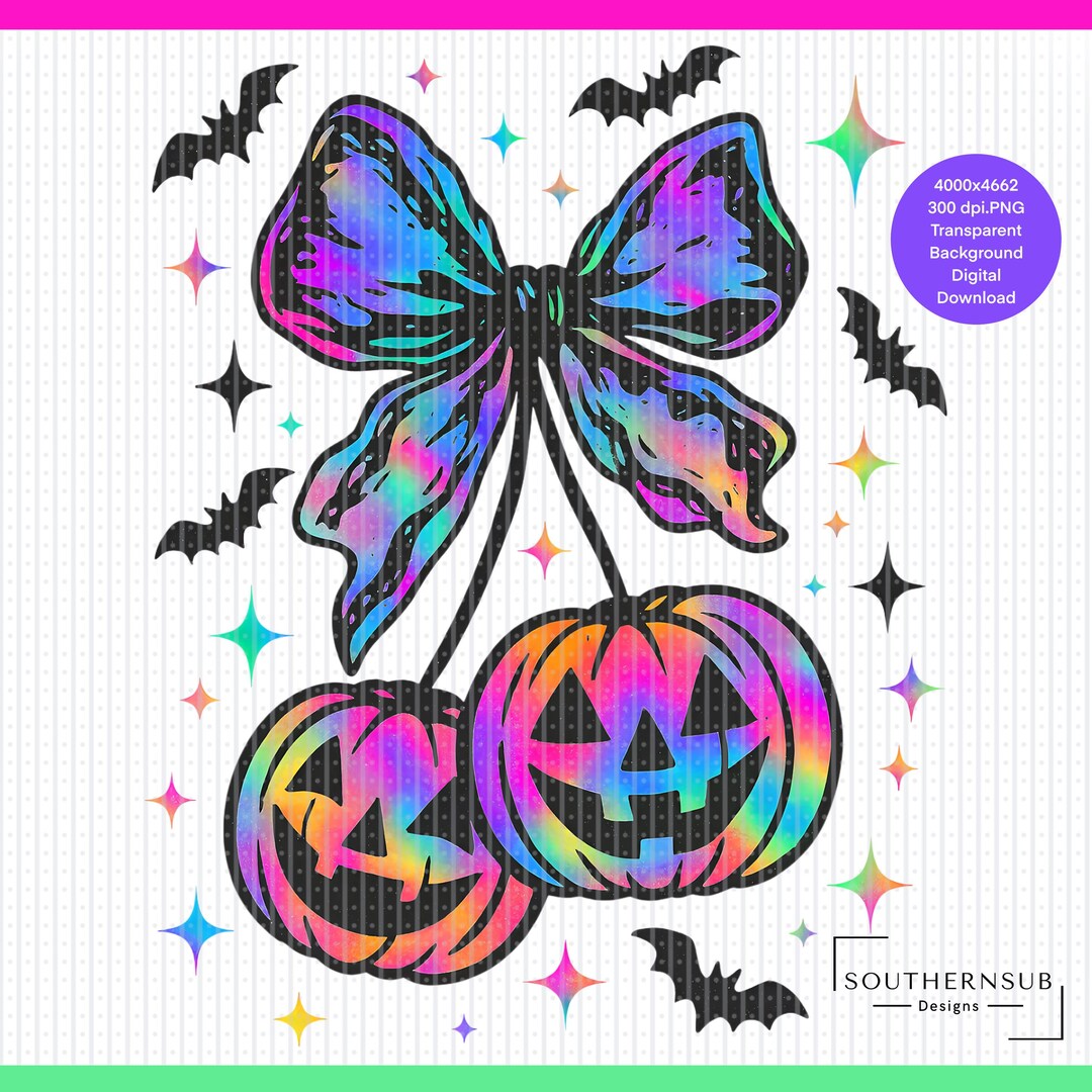 Rainbow Holographic Halloween Pumpkins PNG: Bats & Sparkles (digital ...