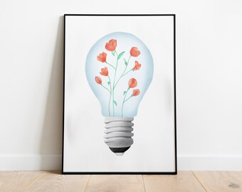 Watercolor Floral Lightbulb Digital Art Print / Instant Download ...