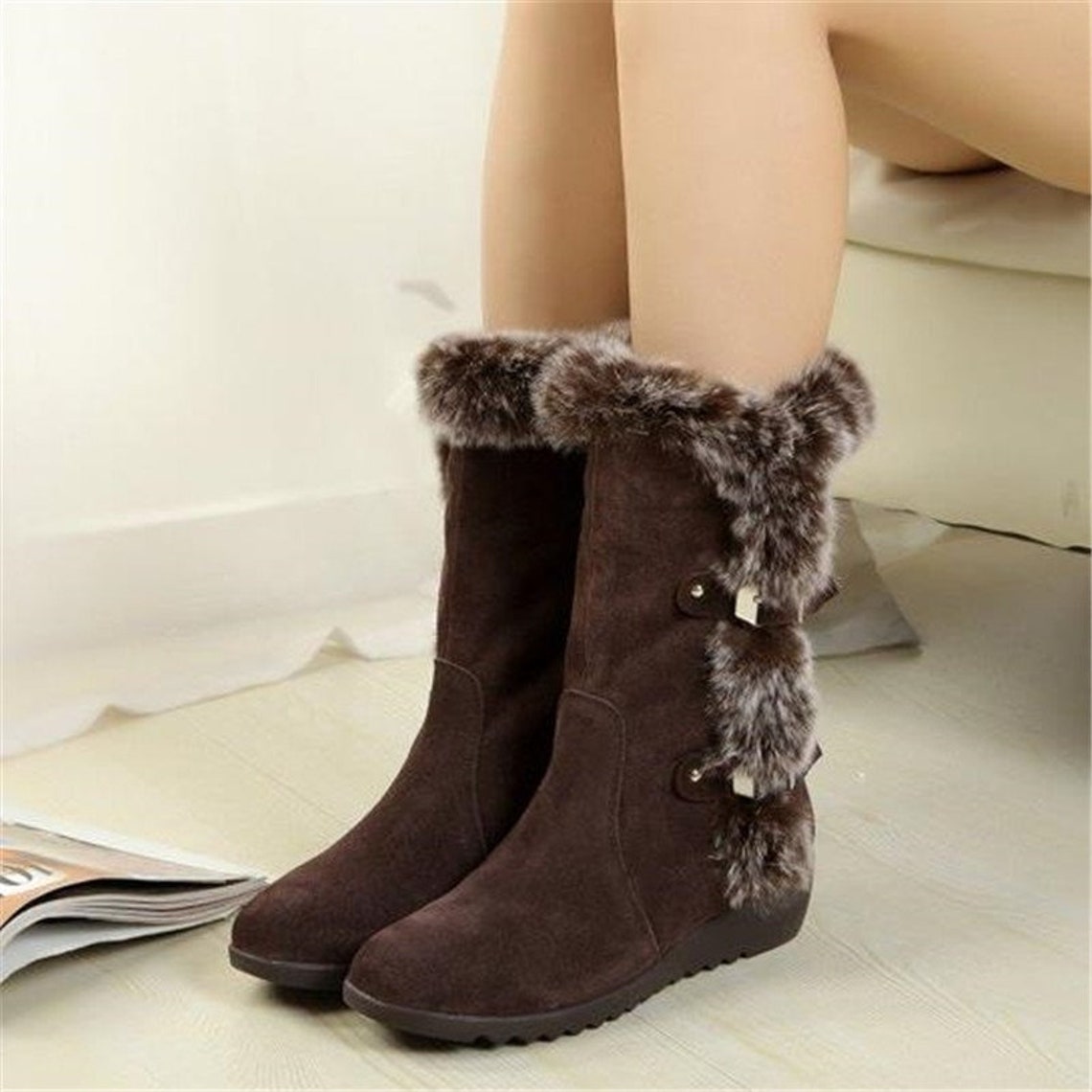 Y2K Snow Winter Boots Faux Fur Boots Plush Warm Boots - Etsy