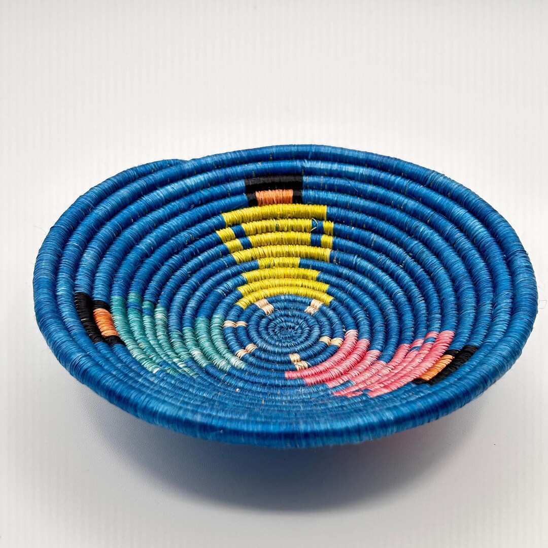 Bakuli Handwoven Bowl - Blue & Yellow Mini , Wall Decor for Living Room ...