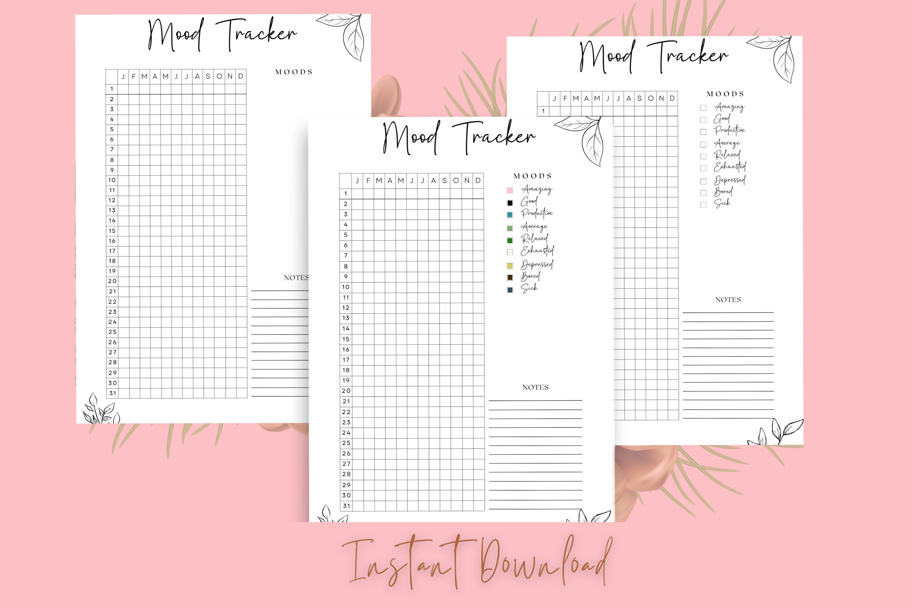 Mood Tracker Color Chart, Digital Download Mood Chart, Printable Mood ...