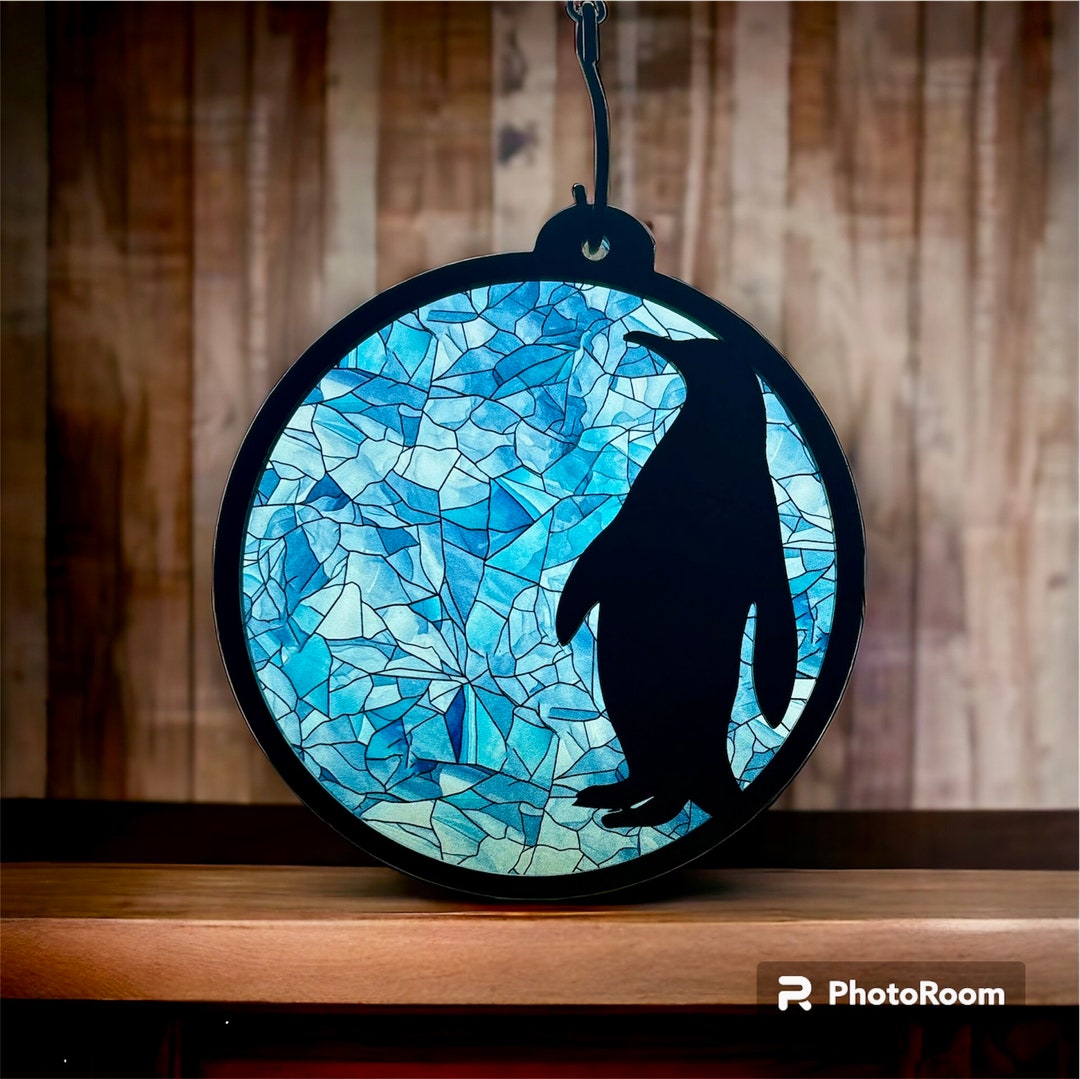 Penguin Suncatcher | Round Penguin Suncatcher SVG Cut File | for Lasers ...