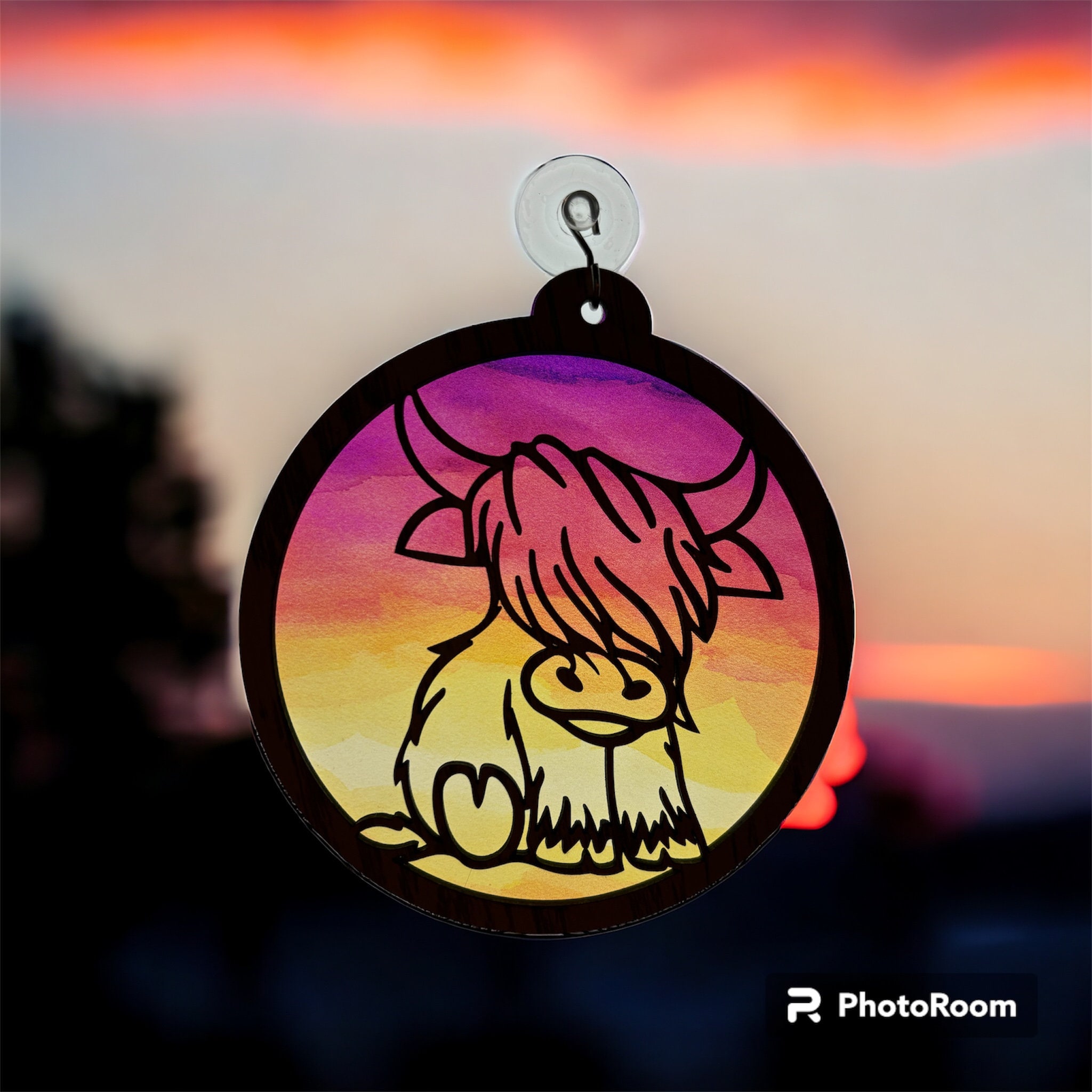 Fluffy Highland Cow Round Suncatcher Farm Sun Catcher SVG Cow Cut File ...