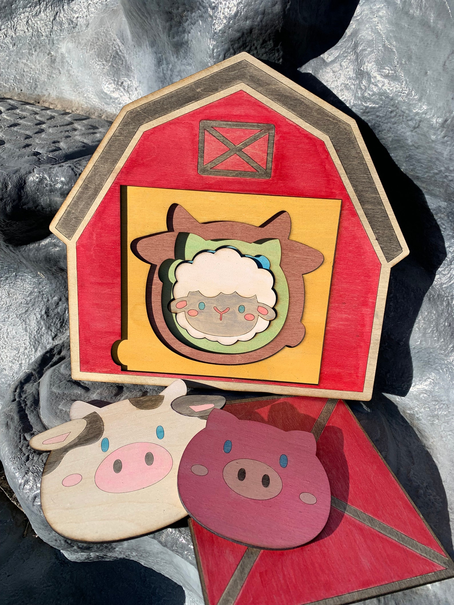 Barnyard Puzzle Laser Cut File SVG, AI 5 Layer Farm Puzzle With Pig ...