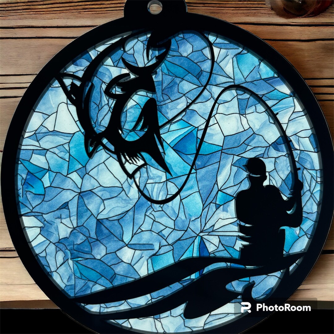 Fishing Suncatcher SVG | Fly Fish Sun Catcher | Boat and Fish Cut File ...