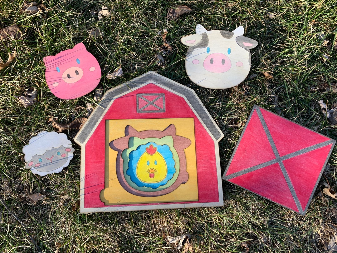 Barnyard Puzzle Laser Cut File SVG, AI 5 Layer Farm Puzzle With Pig ...