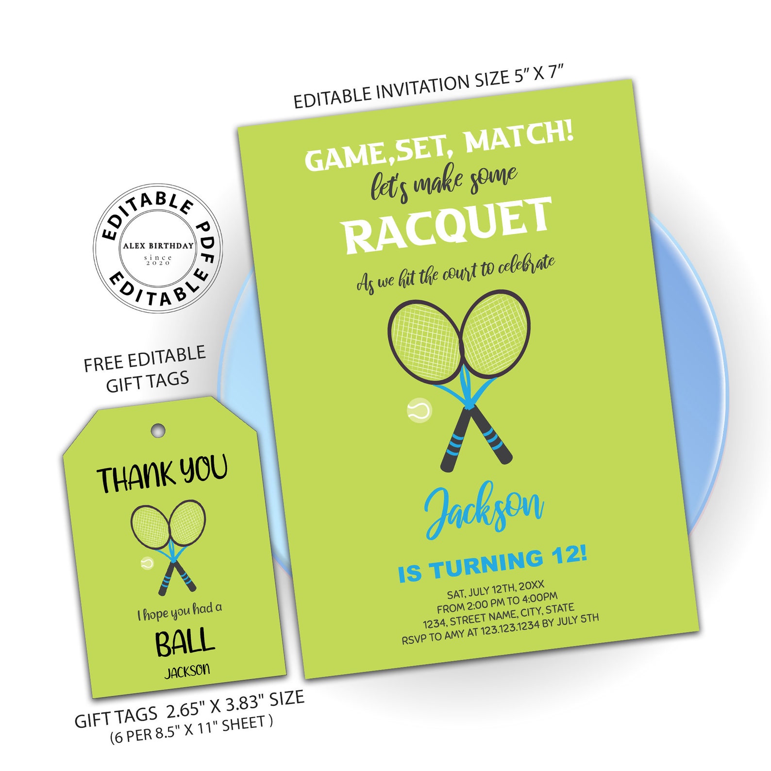 Tennis Birthday Invitation, Tennis Invitation, Free Tennis Gift Tags ...