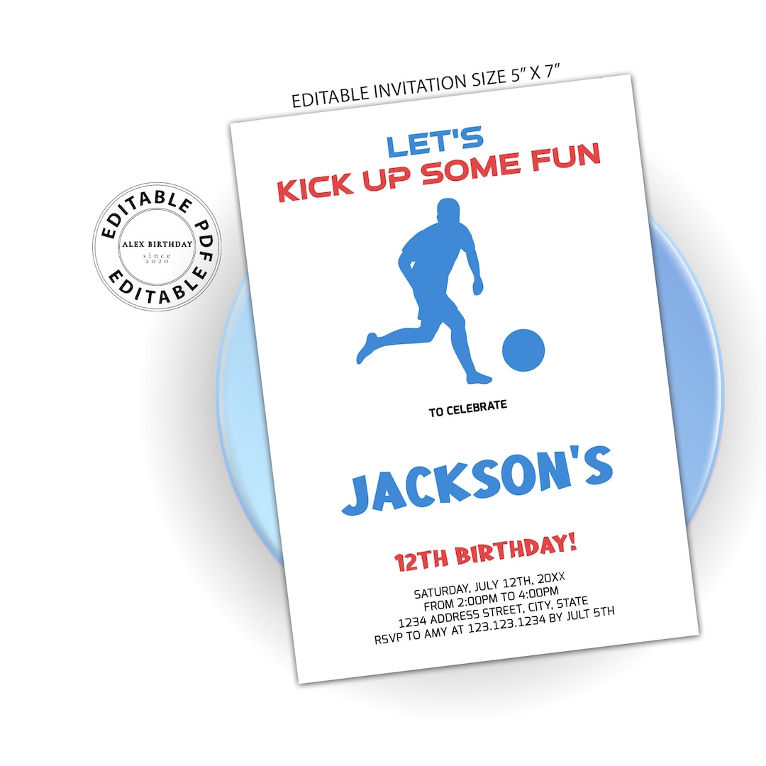 Blue Red Soccer Birthday Invitation Soccer Invitation Boy - Etsy