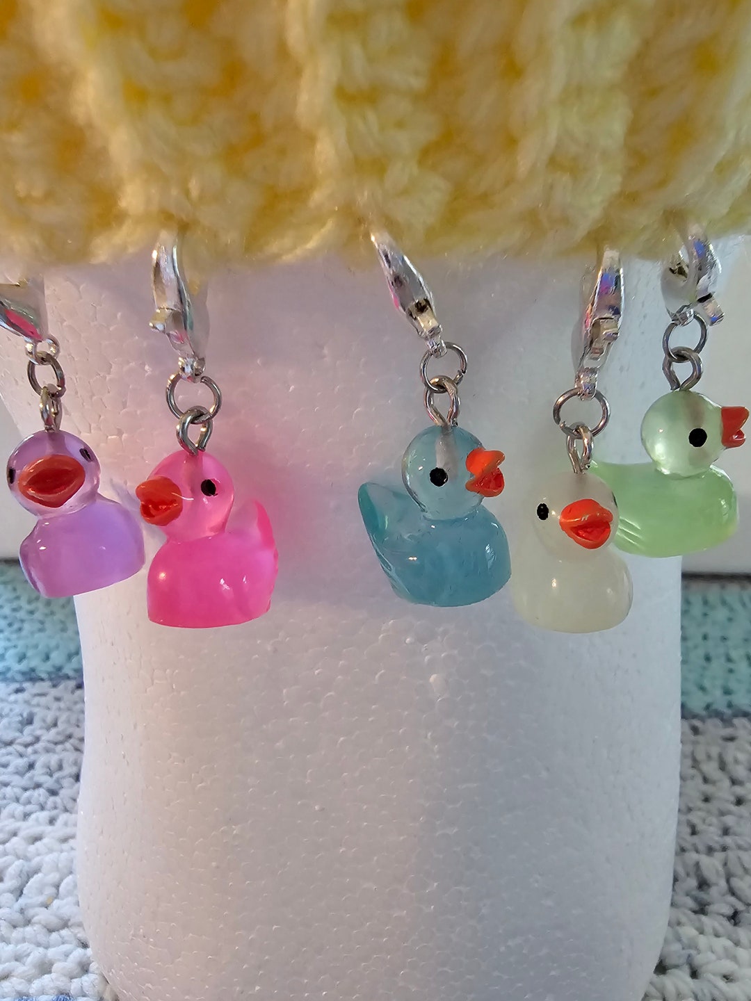 Set of Five Assorted Colors Cute Resin Duck Charms With Lobster Clasps ...