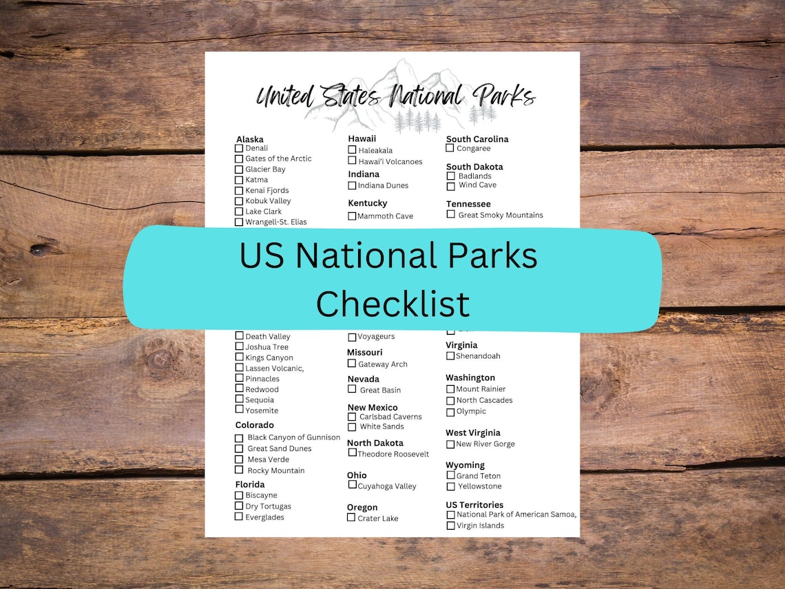 Printable US National Parks Checklist, Digital National Parks Checklist ...