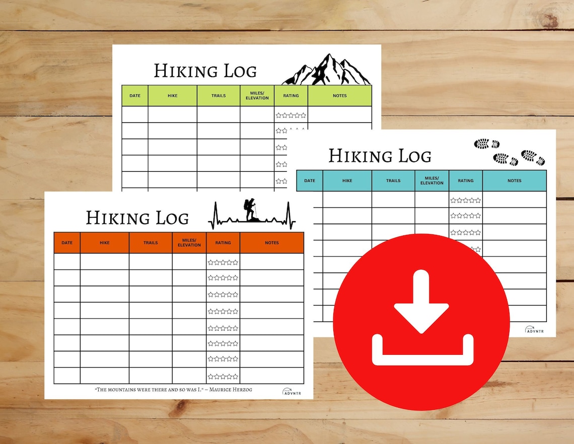 Hiking Log Printable Trail Tracker and Hiking Log Hiking - Etsy