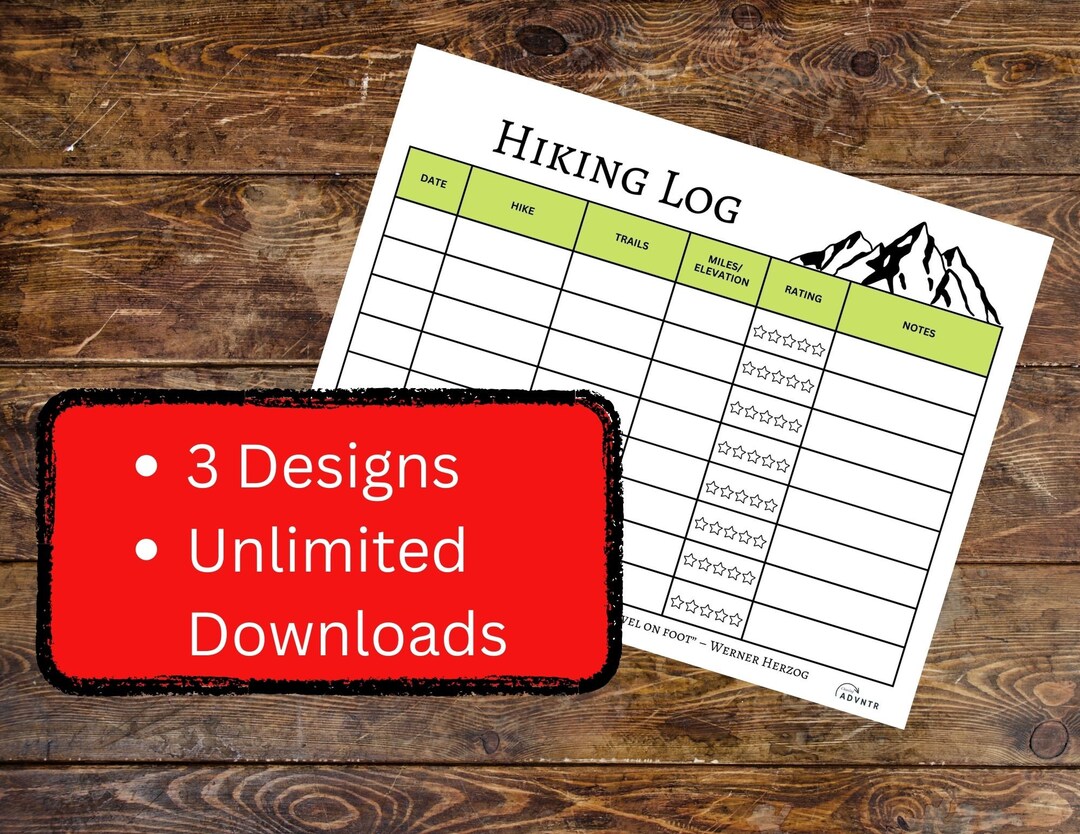 Hiking Log, Printable Trail Tracker and Hiking Log, Hiking Printable ...
