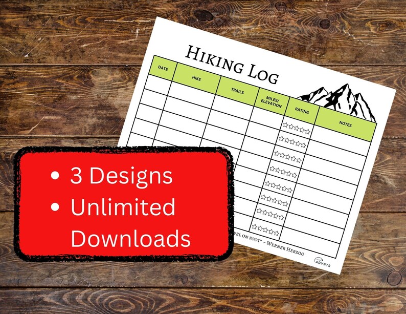 Hiking Log, Printable Trail Tracker and Hiking Log, Hiking Printable ...