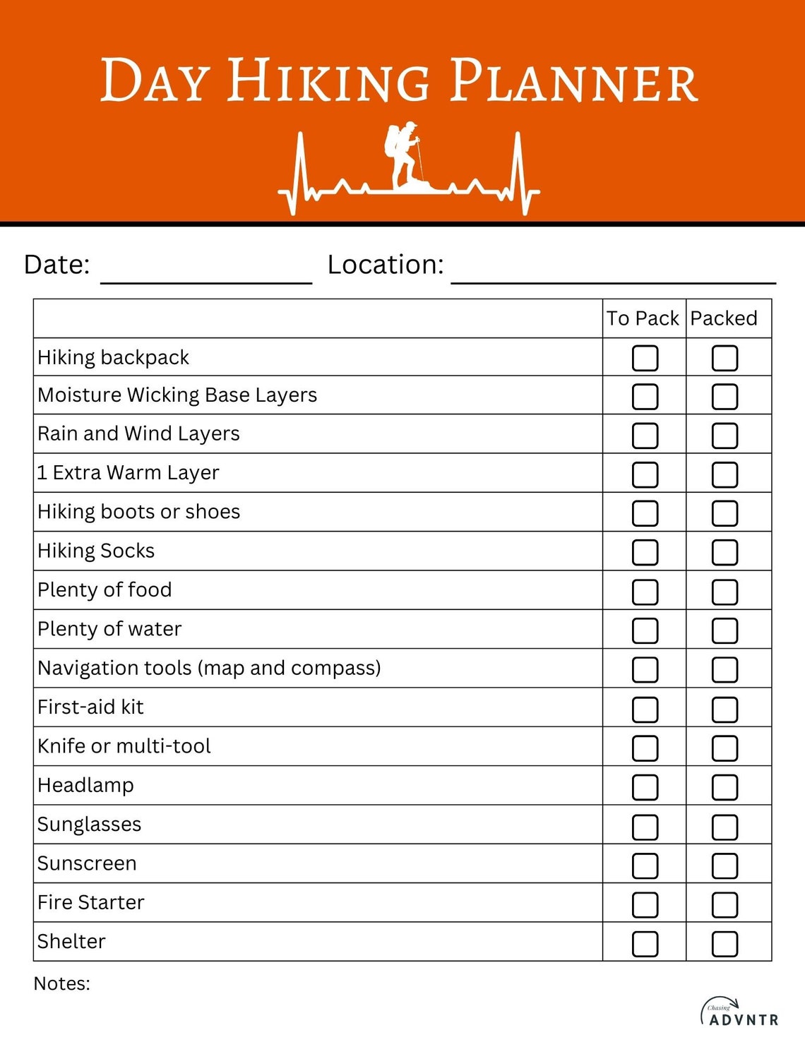 Hiking Planner and Hike Packing Checklist, Hiking Essentials, Hike ...