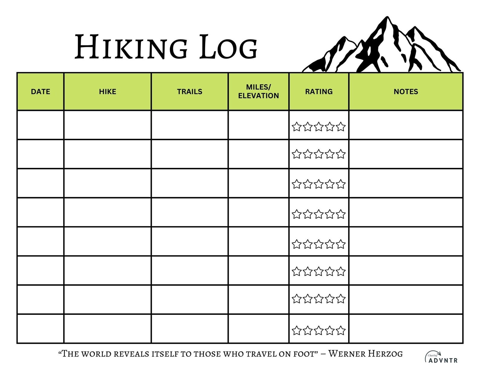Hiking Log Printable Trail Tracker and Hiking Log Hiking - Etsy