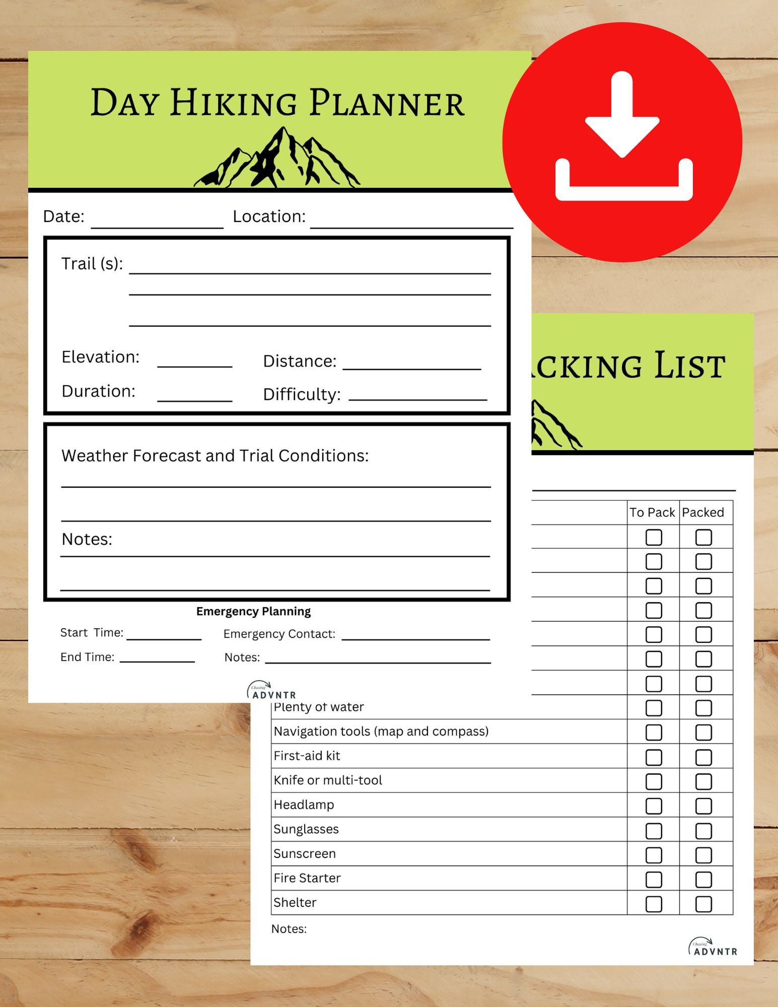 Hiking Planner and Hike Packing Checklist, Hiking Essentials, Hike ...