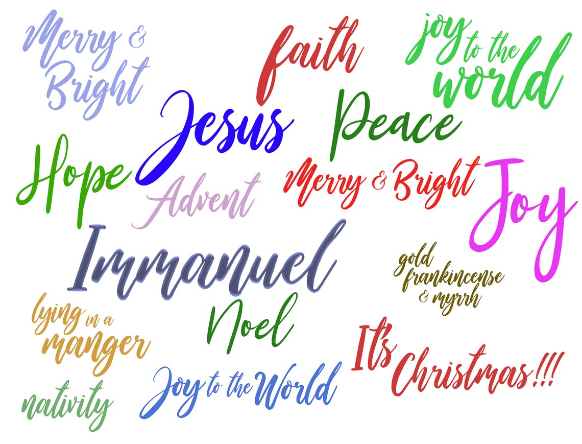 Christmas Words SVG/PNG Bundle, Handwritten/script Letters, Digital ...
