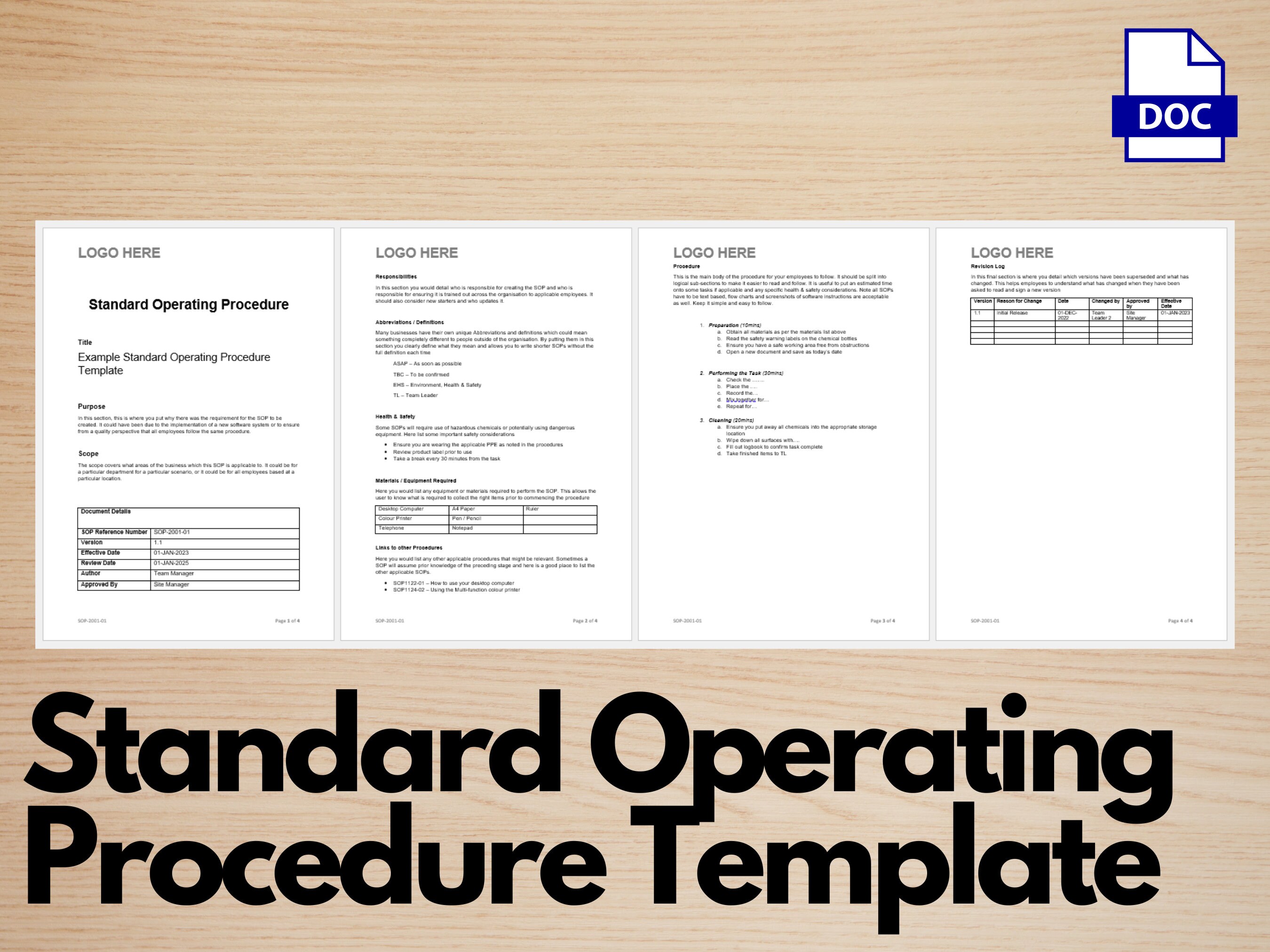 SOP Standard Operating Procedure Template Microsoft Word INSTANT ...