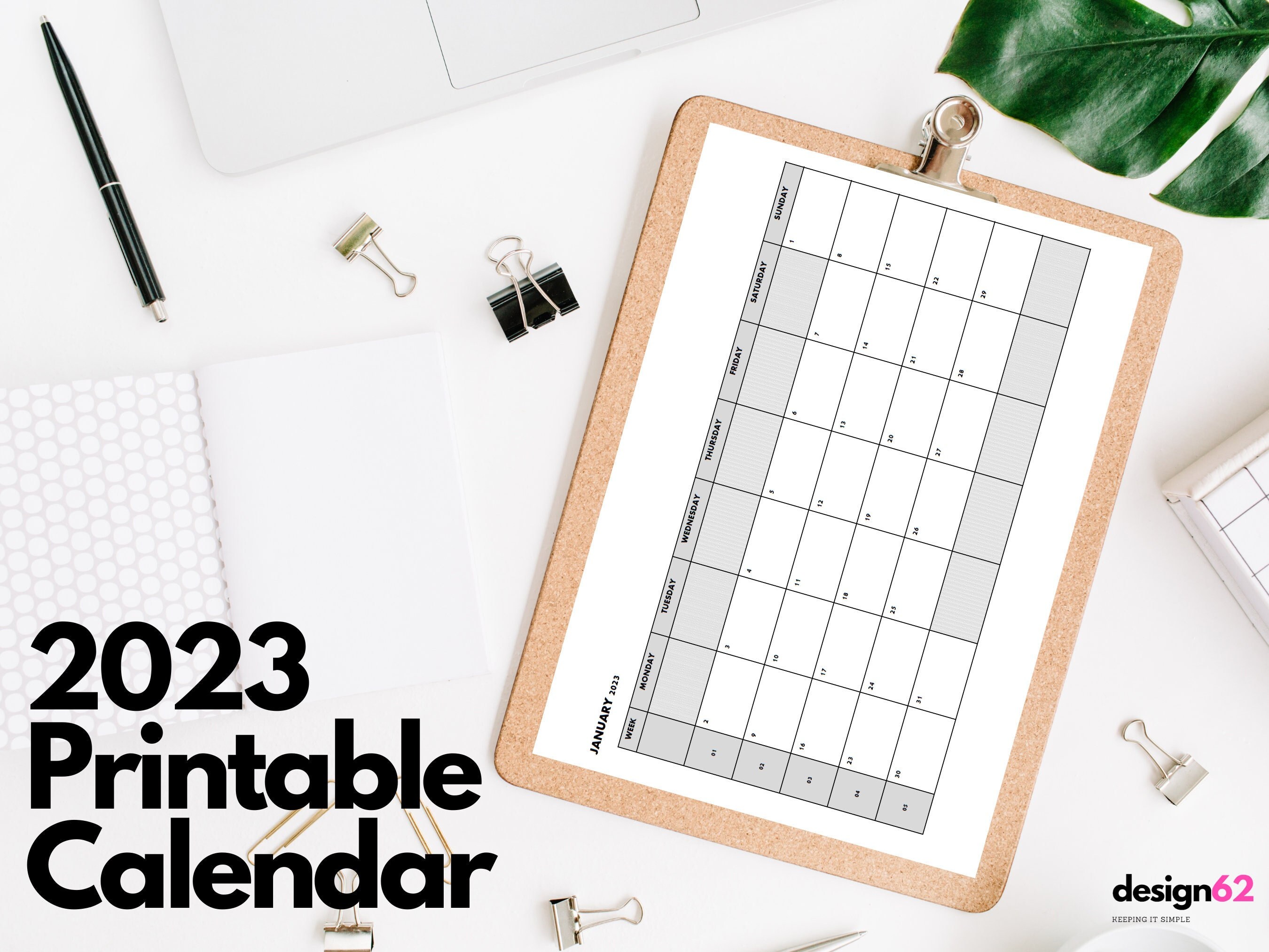 2023 Printable Calendar With Week Numbers PDF Instant Digital Download ...