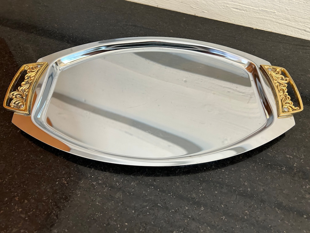 KROMEX Silver Tray With Golden Handles Vintage Mid-century Modern - Etsy