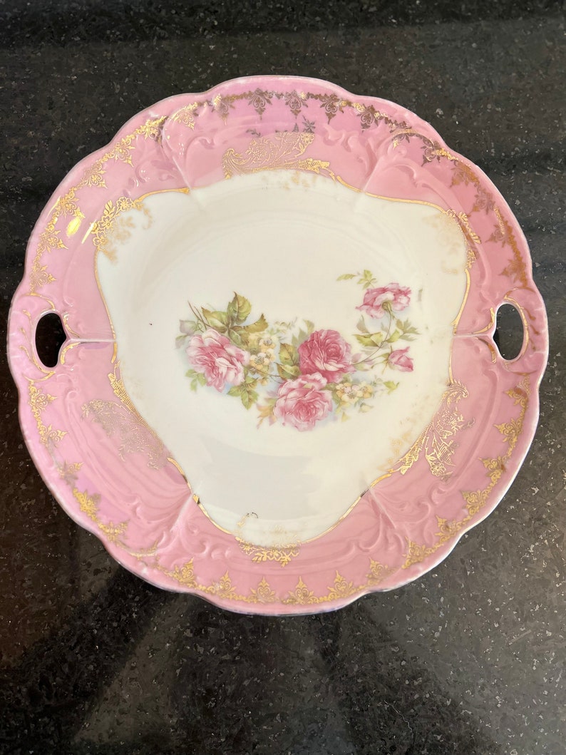 Handled Came Plate Three Crowns China Germany Pink Gold - Etsy