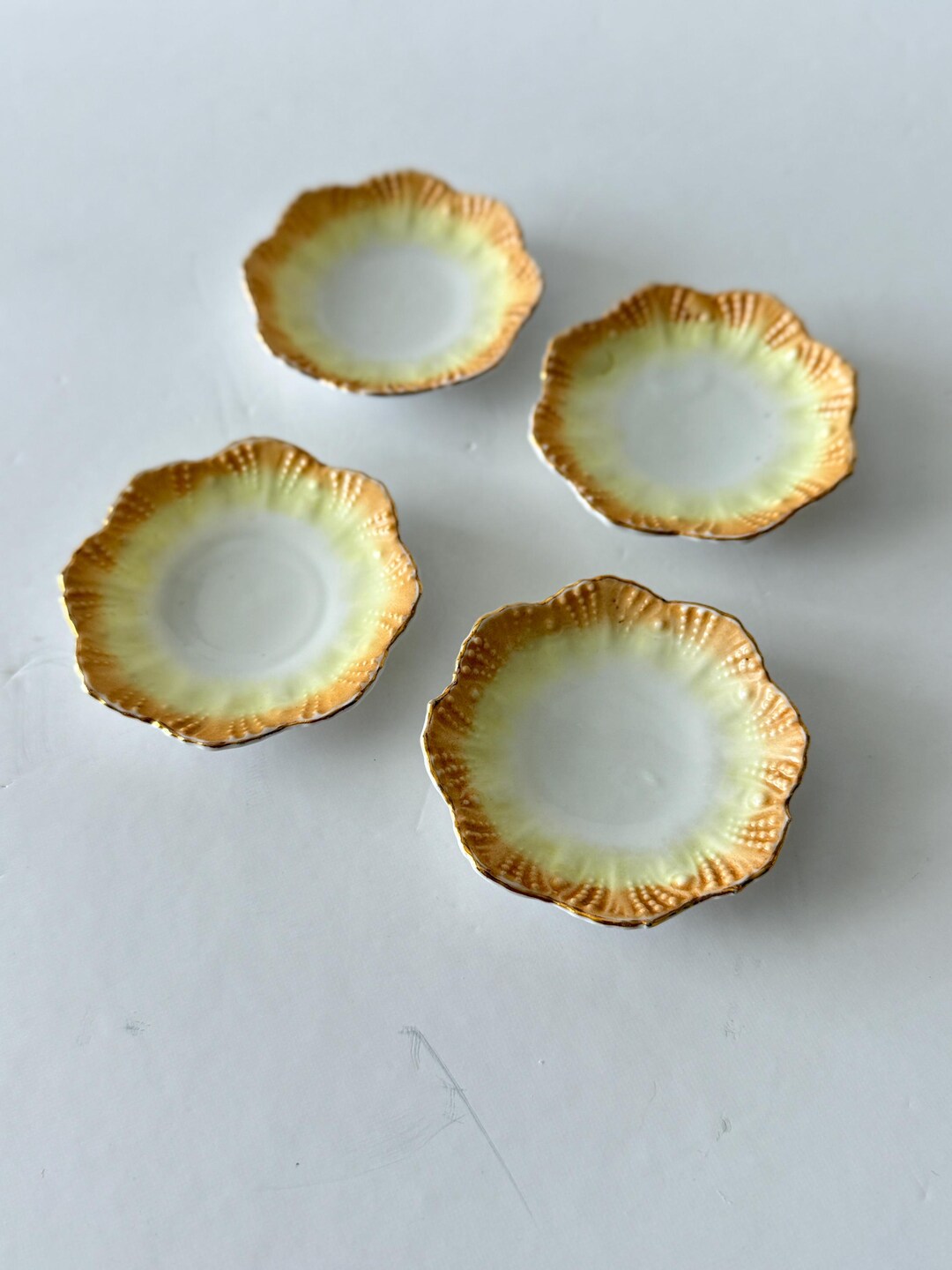 Set of 4 Antique Porcelain Butter Pats, Gold Rim Scalloped Victorian ...