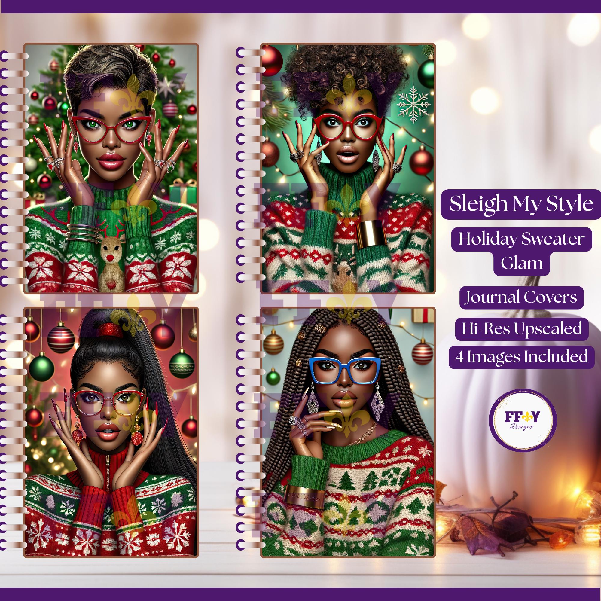 Black Women in Festive Ugly Christmas Sweaters | Holiday Journal Covers ...