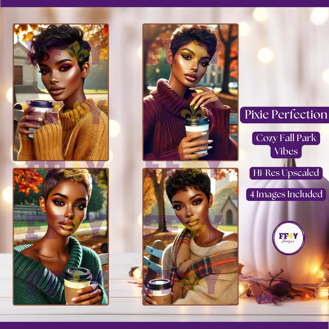 Fall Fashion Art Prints | African American Women With Pixie Cuts | Cozy ...