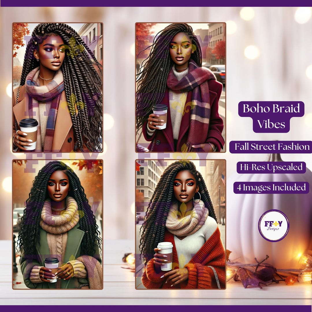 Fall Fashion Art Prints | African American Women With Boho Braid | Cozy ...