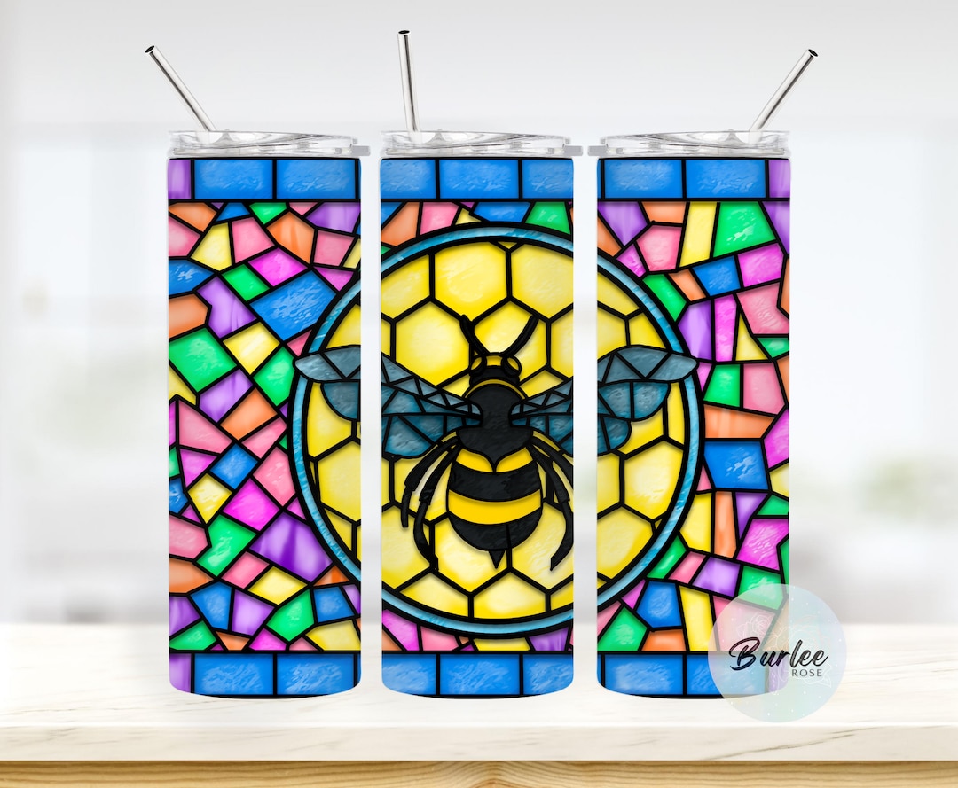 Stained Glass Illusion Bumble Bee Honeycomb 20oz Skinny Tumbler W-straw ...