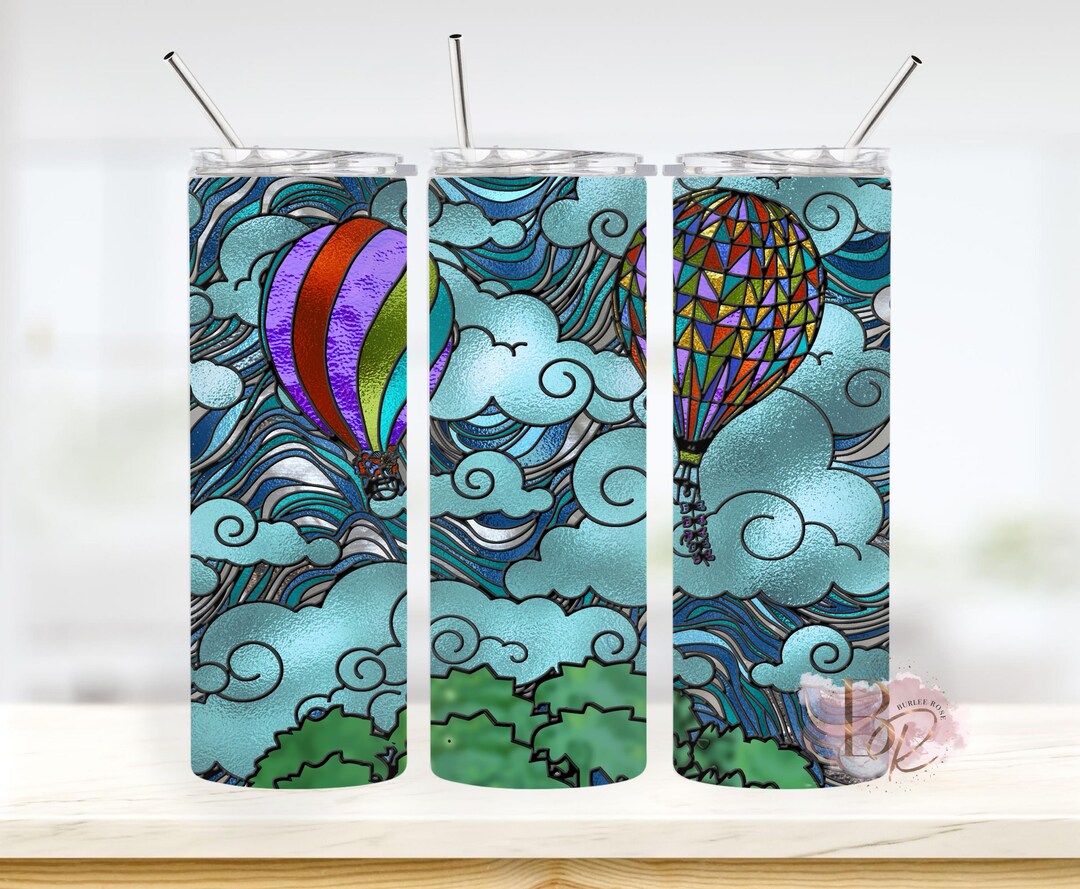 Stained Glass Illusion Hot Air Balloon 20oz Skinny Tumbler With Straw ...