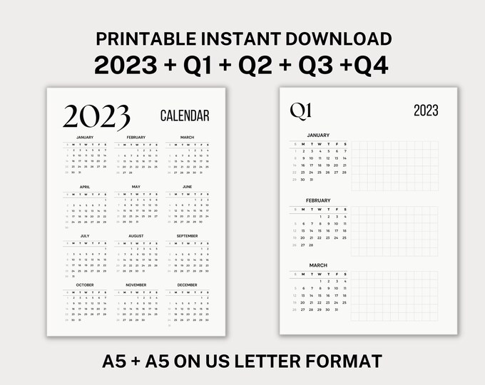 A5 Printable 2023 Calendar Dashboard Cover Neutral Minimal Aesthetic ...