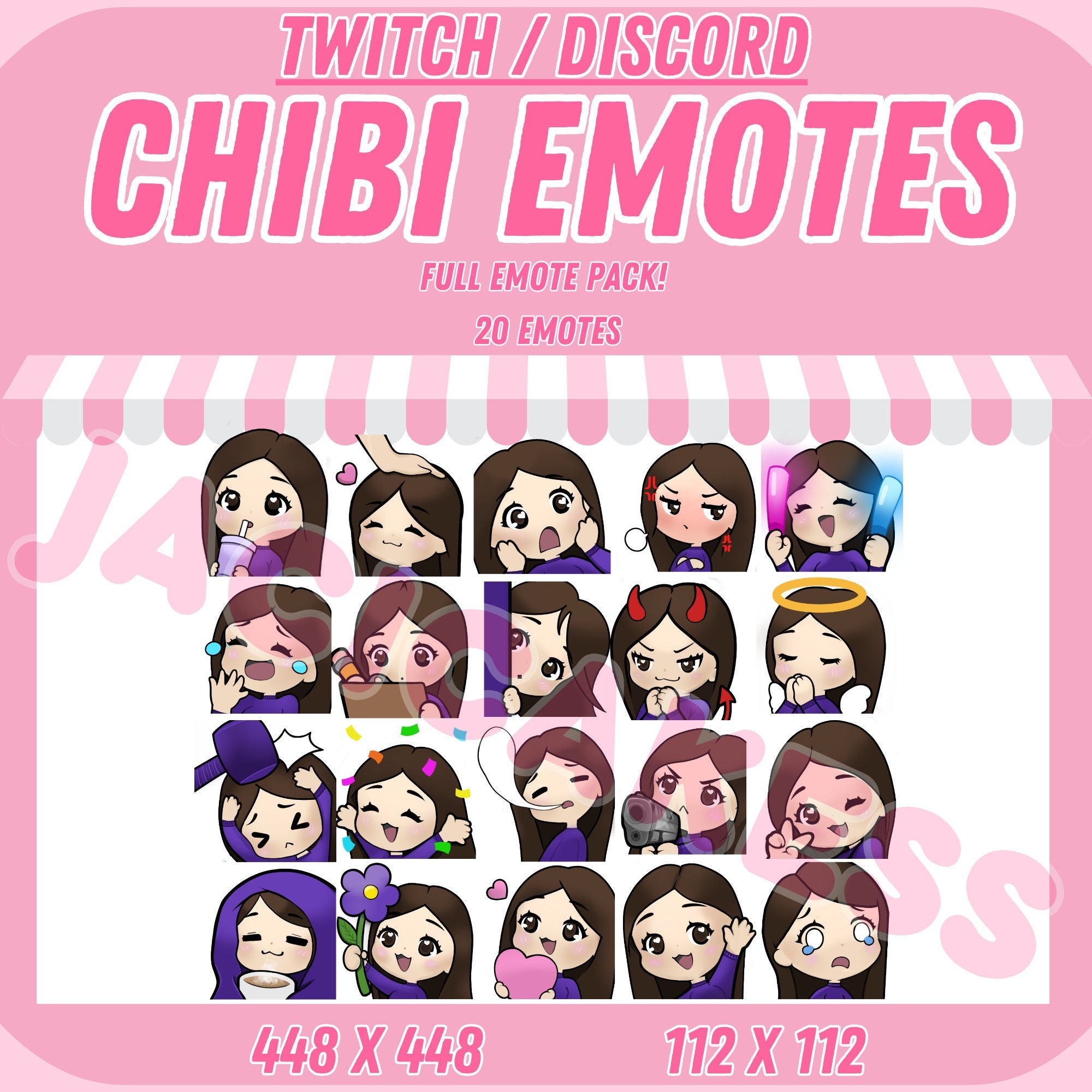 BIG Emote Pack 20 Emotes Brown Hair / Brown Eyes / Light Skin Twitch ...