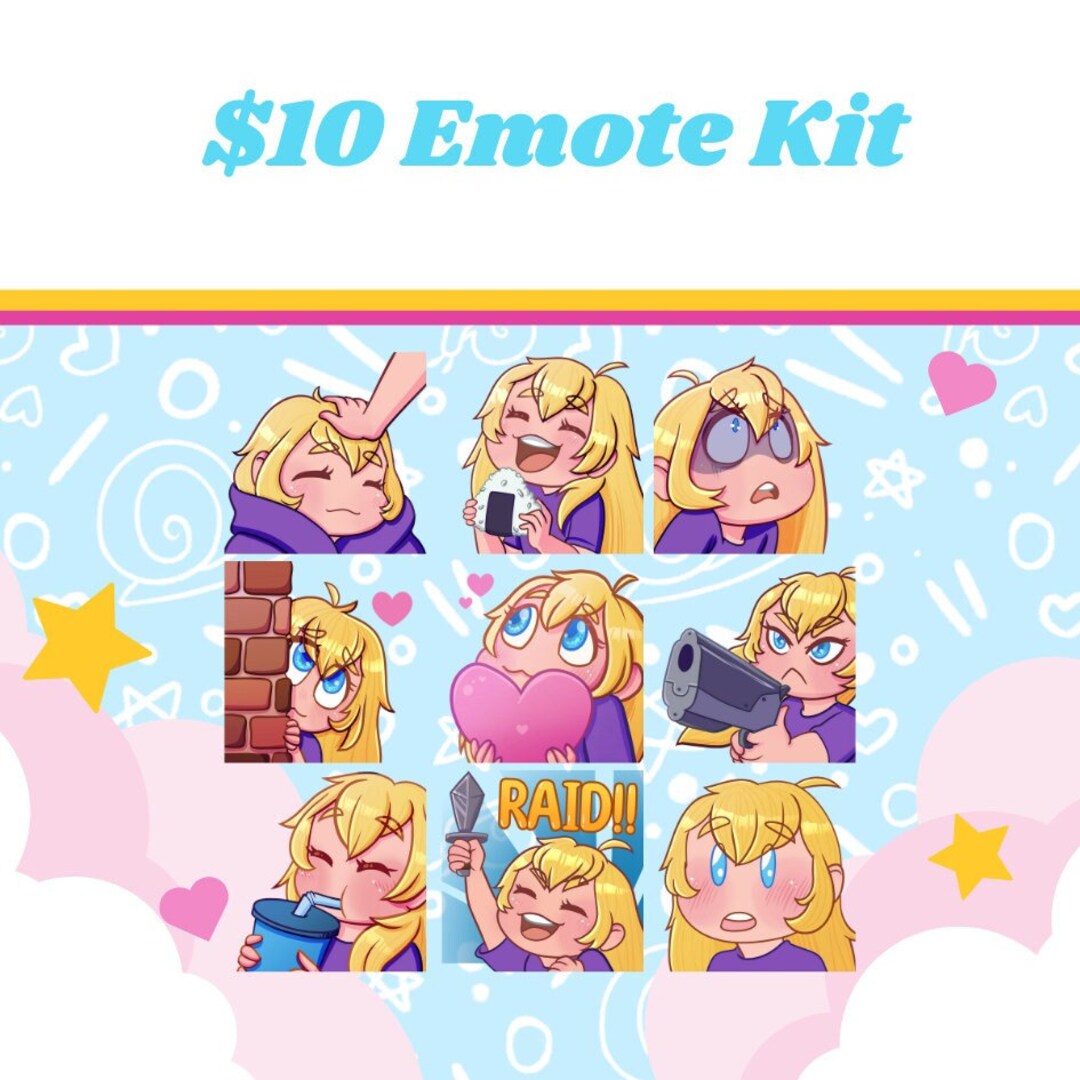 Blonde Anime Girl Emotes Kawaii Vtuber Emotes for Twitch and - Etsy