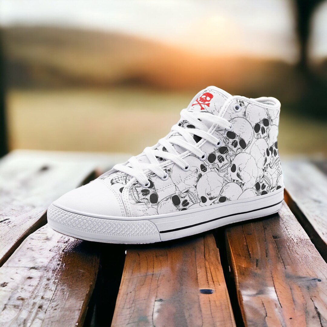White Skull / Unisex High Top Canvas Shoes, Goth, Emo, Goblincore ...