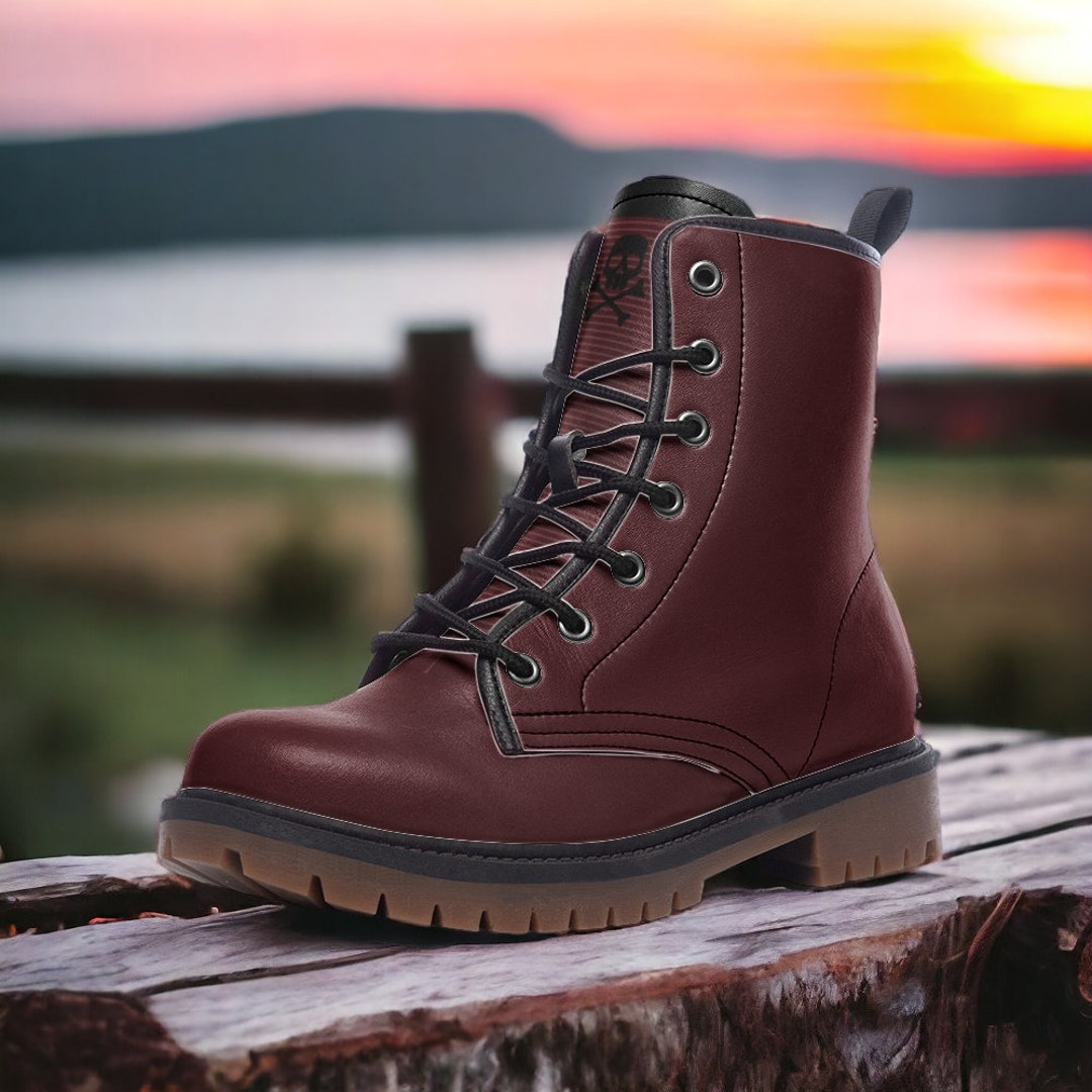 Dark Plum Combat Boots / Gothic, Punk in Unisex Casual Lightweight ...