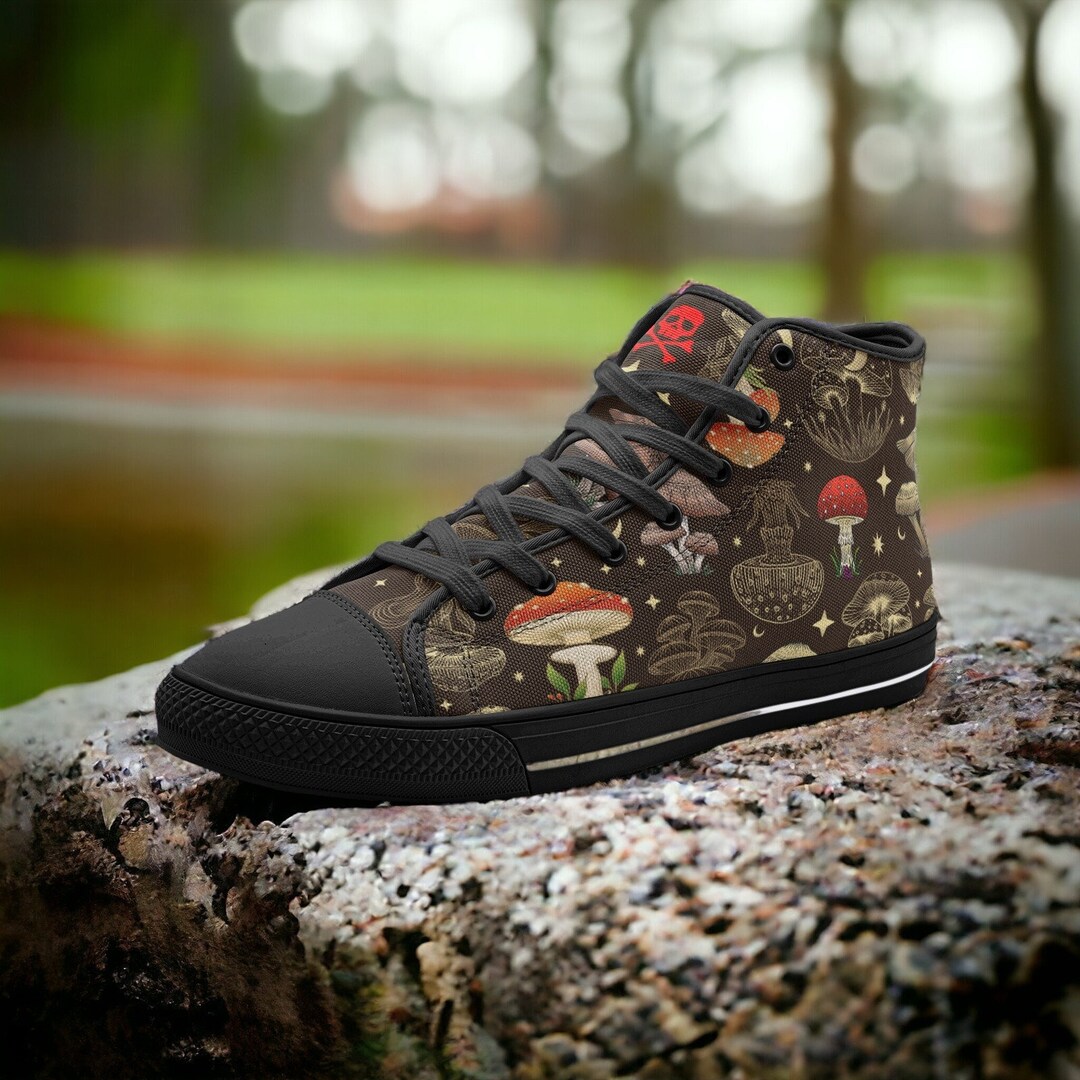 Golden Mushroom / Unisex High Top Canvas Shoes, Goth, Emo, Goblincore ...