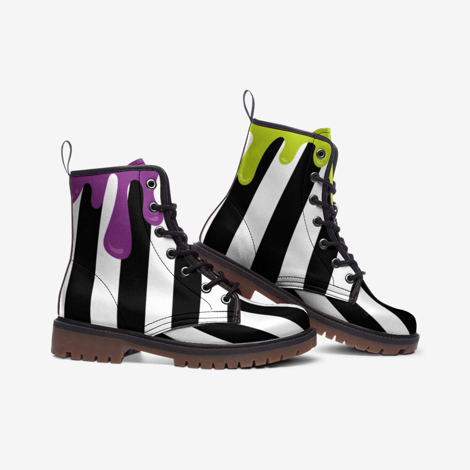 Black and White Striped Gothic, Punk, Combat Boots in Unisex Casual ...