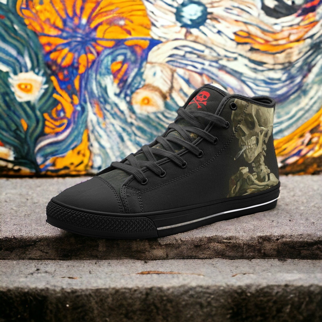 Van Gogh Smoking Skull / Unisex High Top Canvas Shoes, Goth, Emo ...