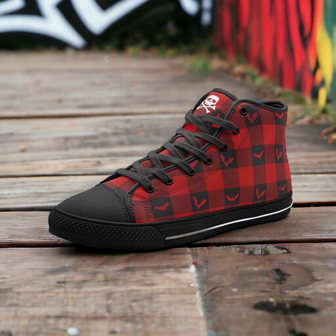 Red Plaid Bat / Unisex High Top Canvas Shoes, Goth, Emo, Goblincore ...