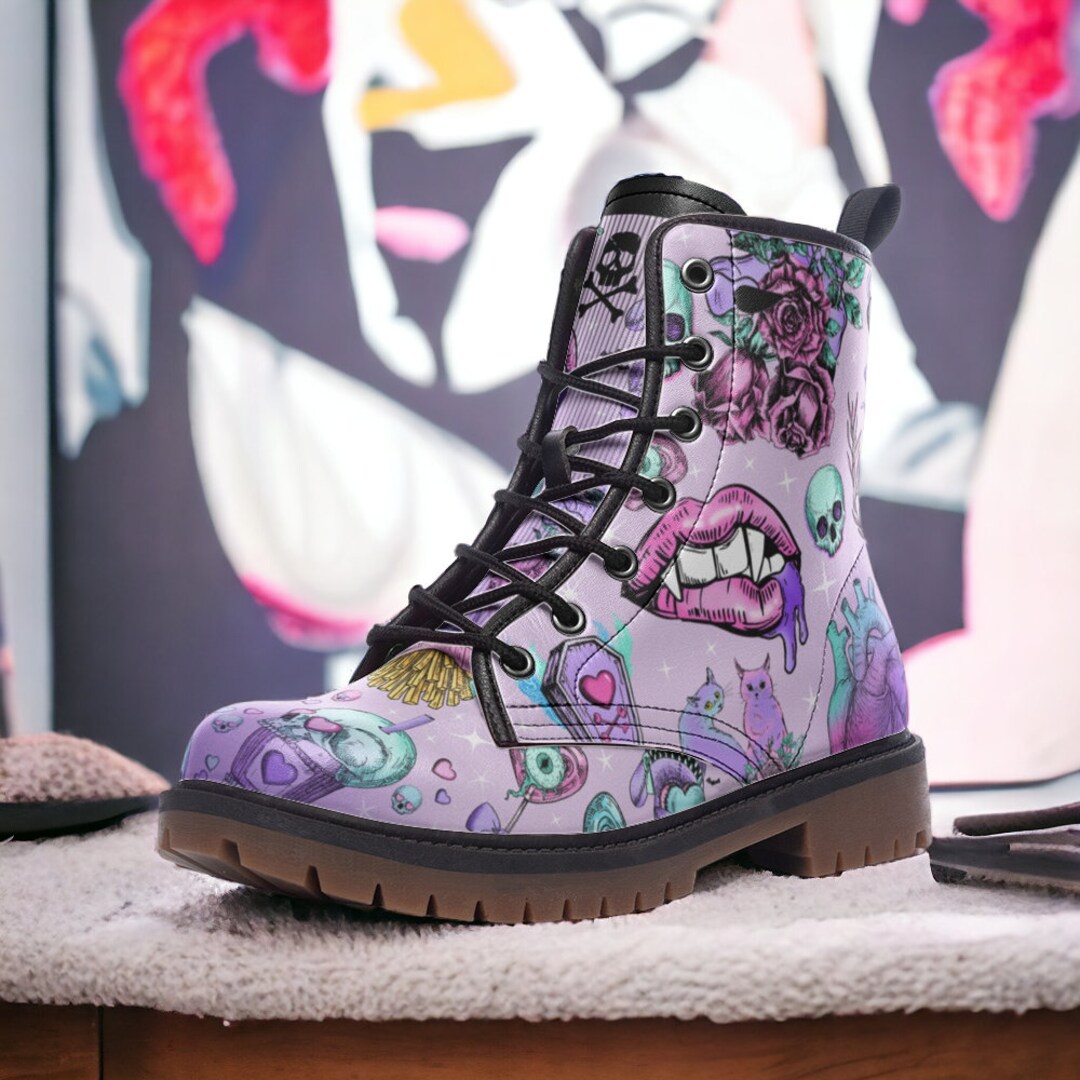 Goth Vintage Valentines Punk, Combat Boots in Unisex Casual Lightweight ...