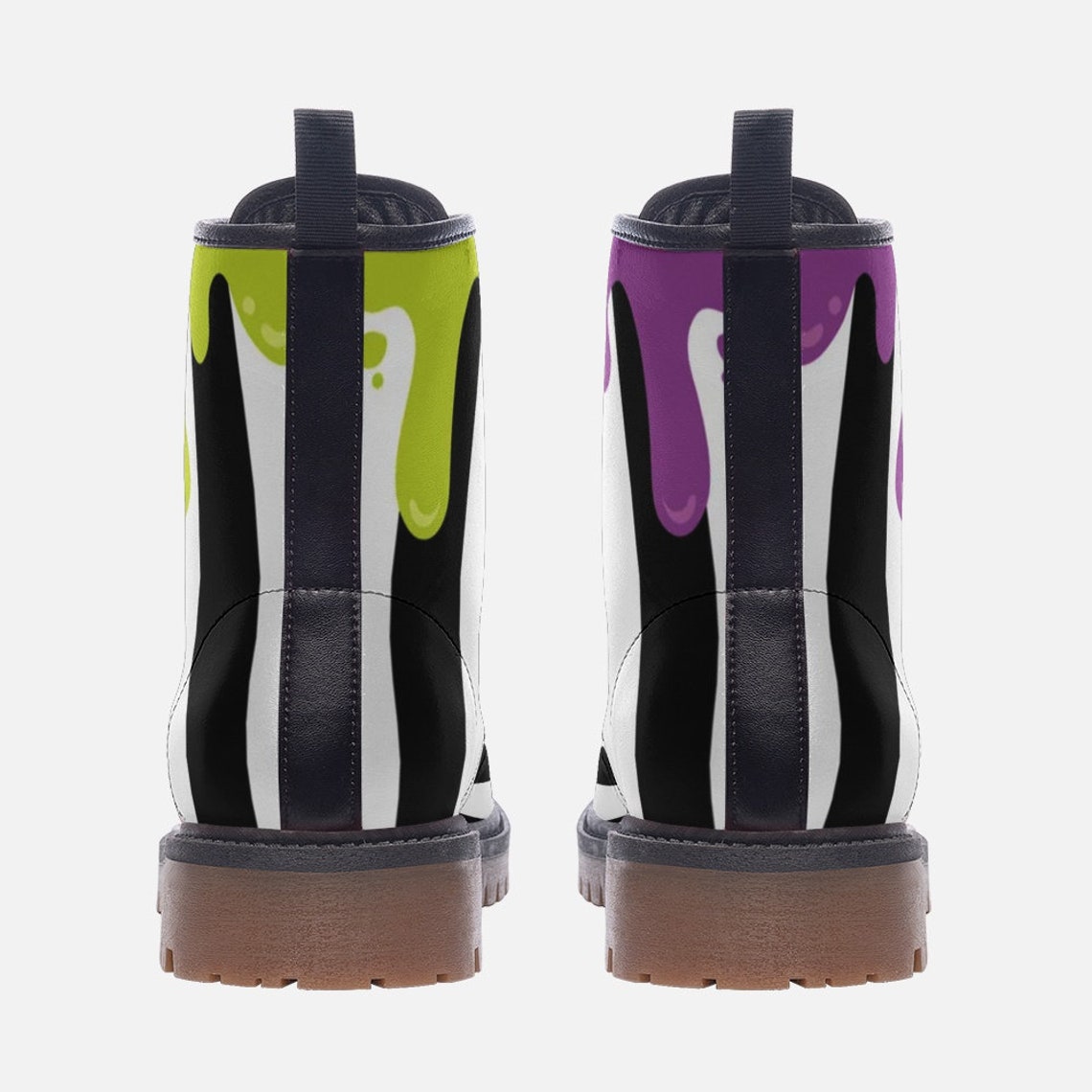 Black and White Striped Gothic, Punk, Combat Boots in Unisex Casual ...