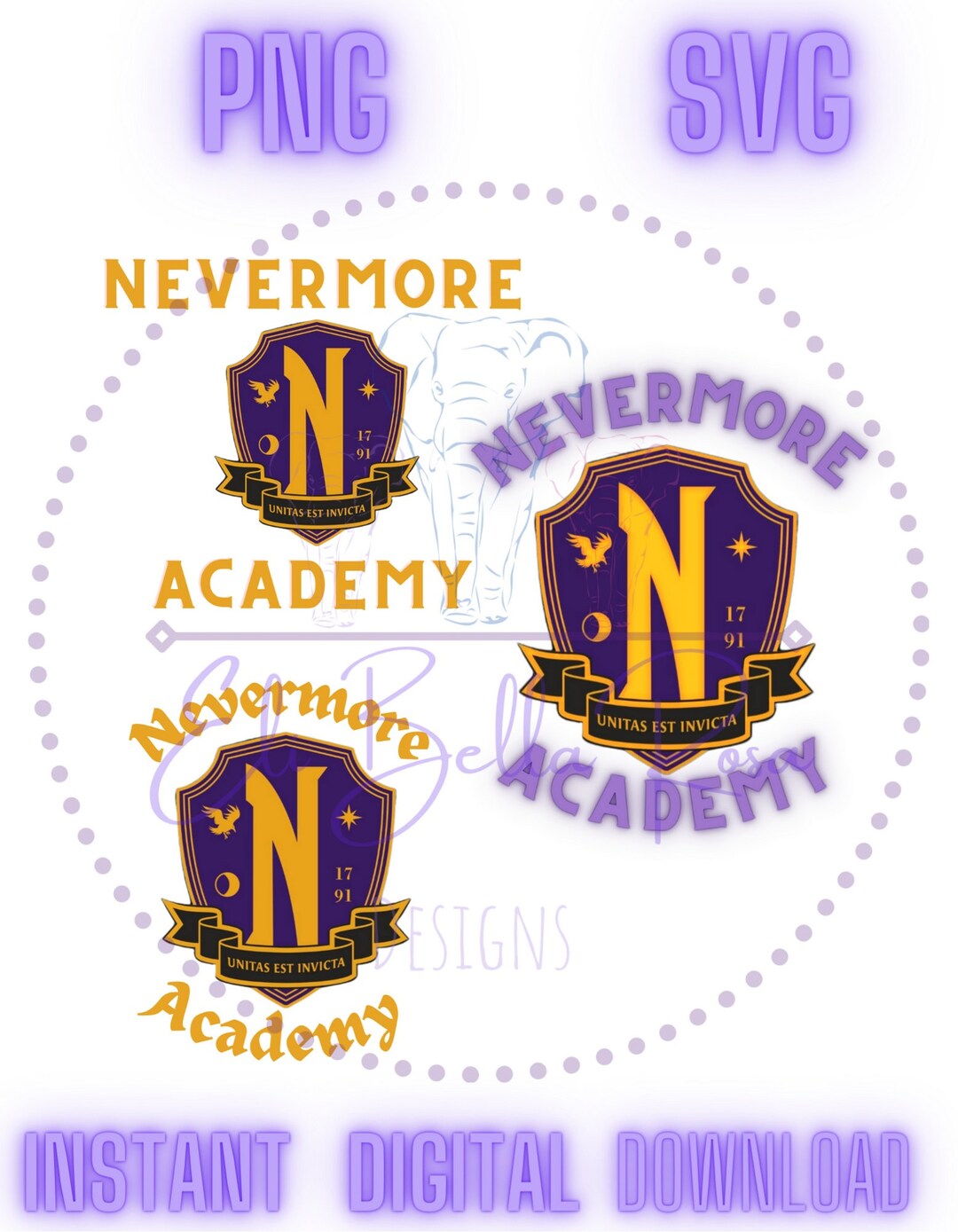 Nevermore Academy 3 Designs SVG PNG DOWNLOAD Wednesday Addams ...