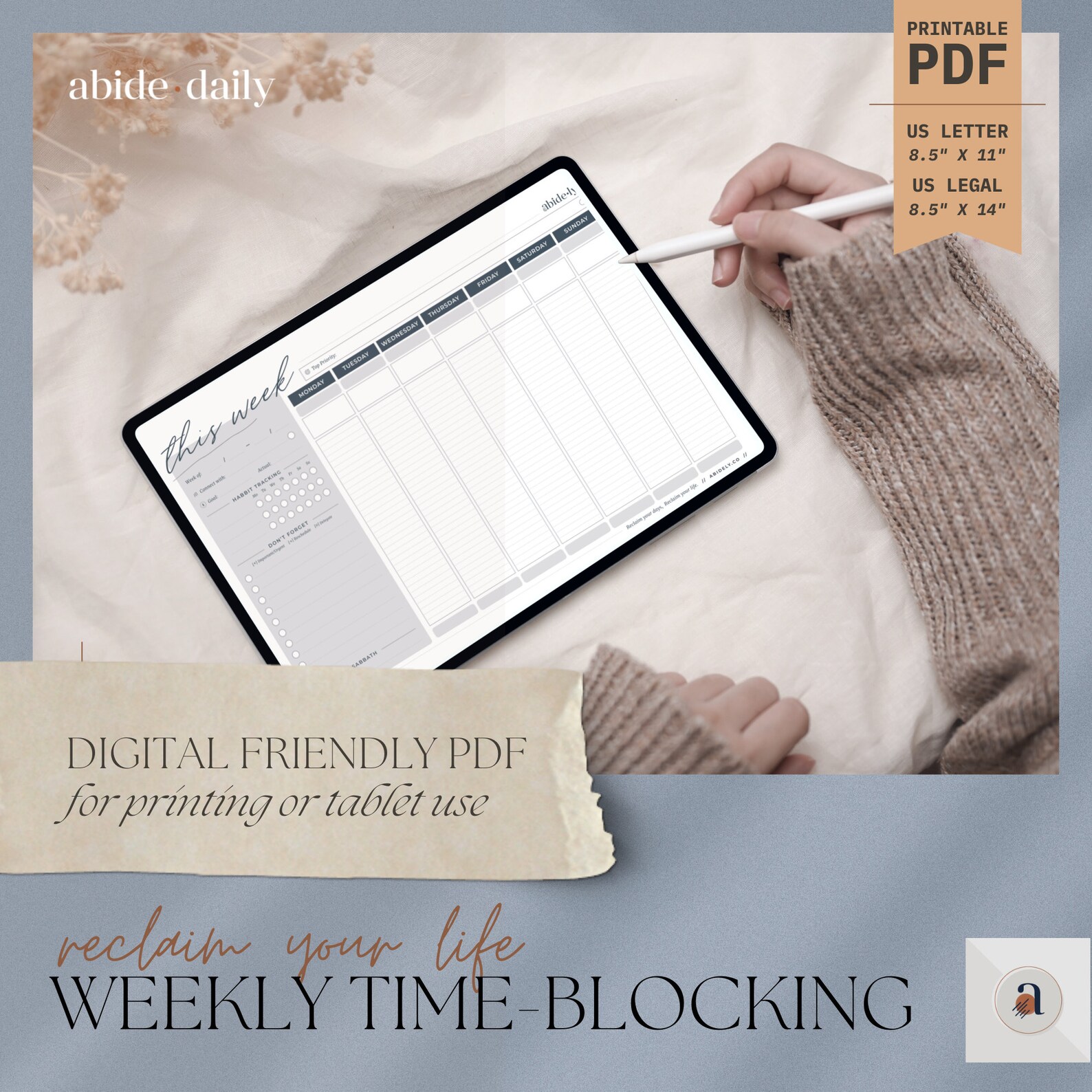 Abidely Weekly Time-blocking Worksheet: Printable PDF Weekly - Etsy